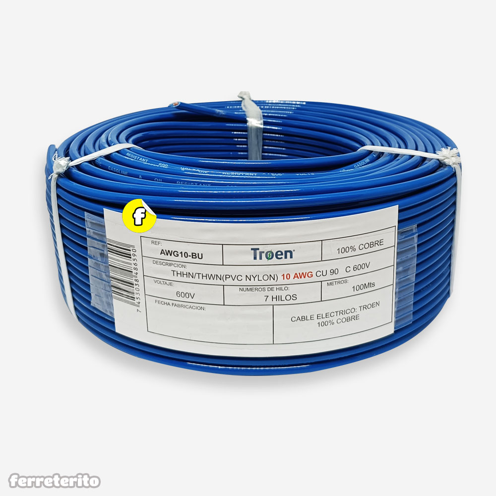 Cable Electrico Azul Numero 10 AWG 100% Cobre 100 Metros TROEN (AWG10 ...